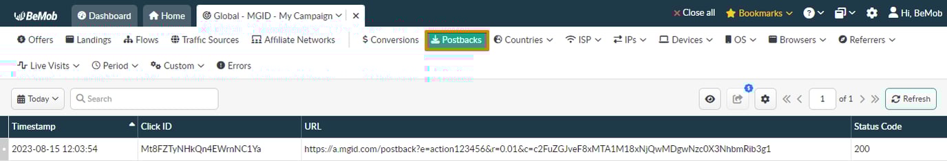 BeMob Tracker Integration in MGID Ads